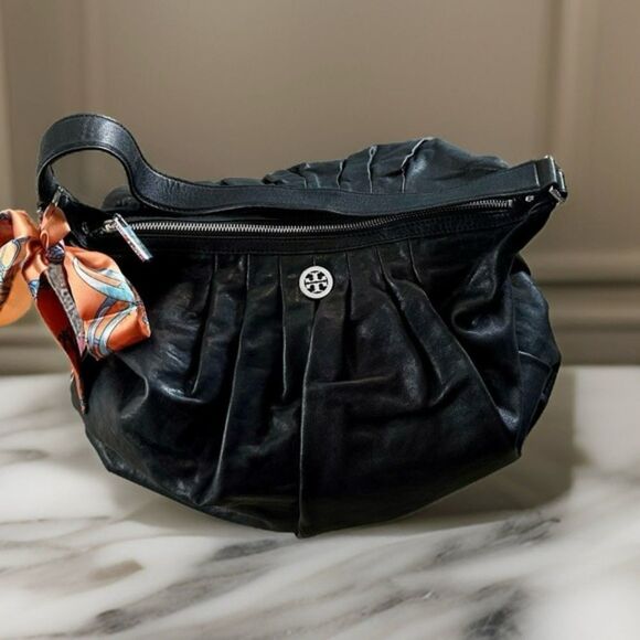 Tory Burch | Bags | Tory Burch Verona Slouchy Pleated Black Leather Hobo With Tory Dustbag In ...